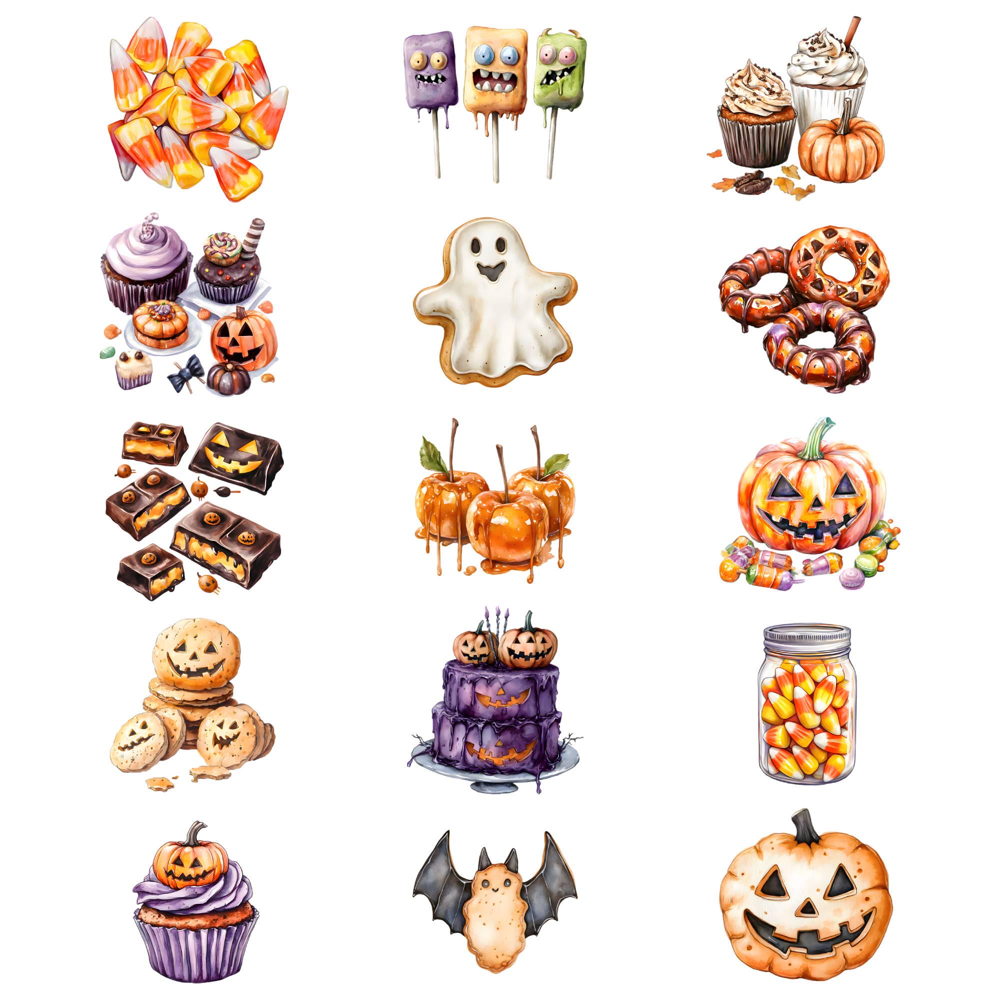 Watercolor Halloween Treats Clipart Bundle, Halloween Candy Clipart ...