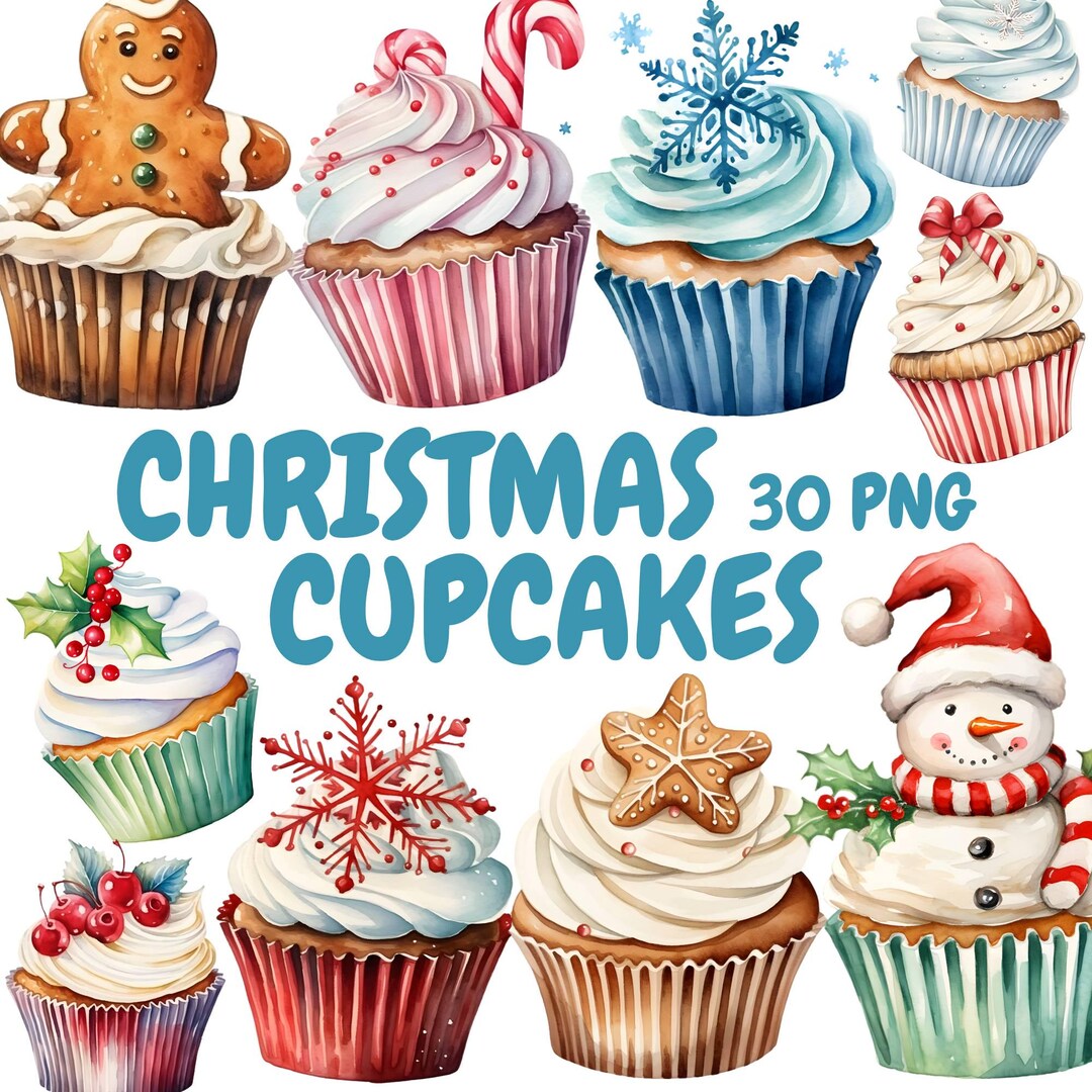Watercolor Christmas Cupcakes Clipart Bundle, Xmas Cupcake Clipart ...