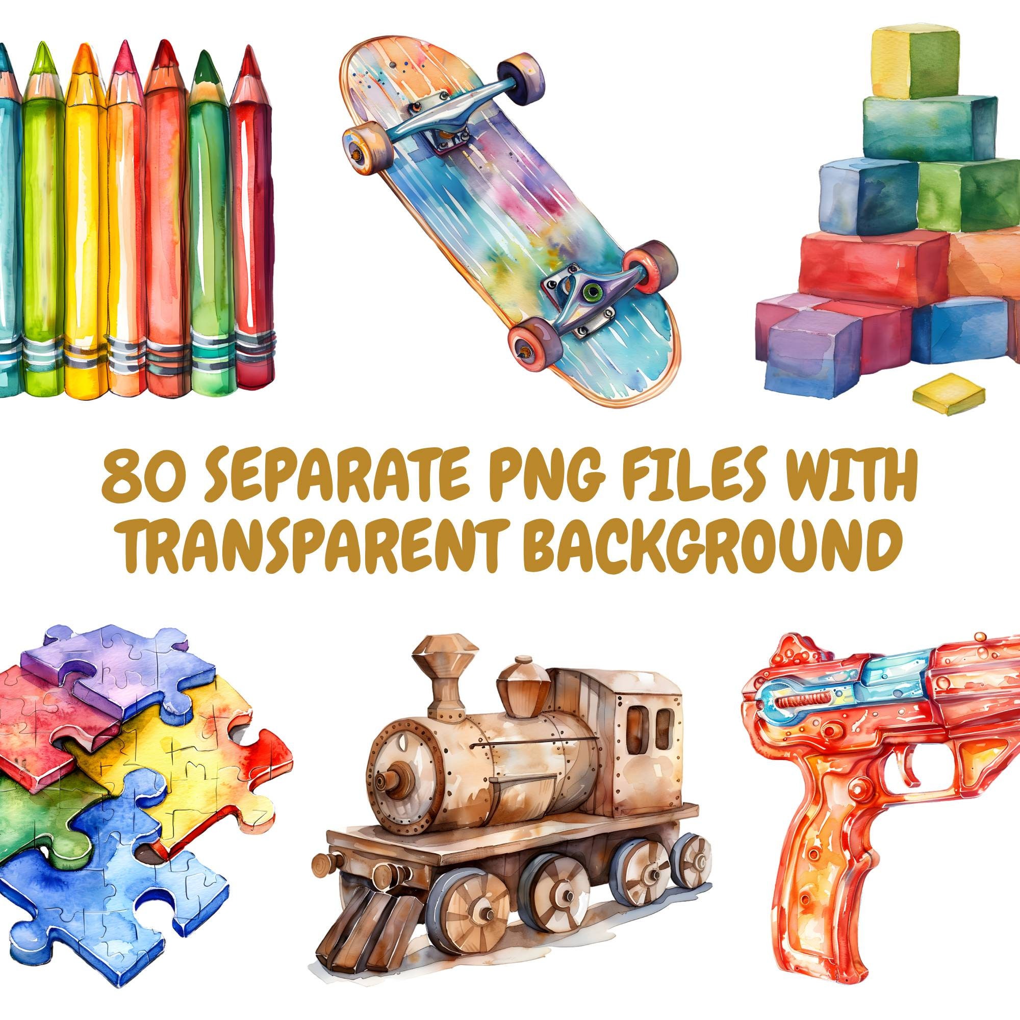 Watercolor Child Toys Clipart Bundle, Cute Toys Clipart, Toys ...