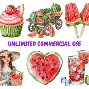 Watercolor Watermelon Clipart Bundle, Watermelon Slice Clipart, Fruit ...