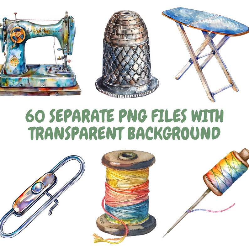Watercolor Sewing Clipart Bundle, Sewing Machine Clipart, Quilting ...