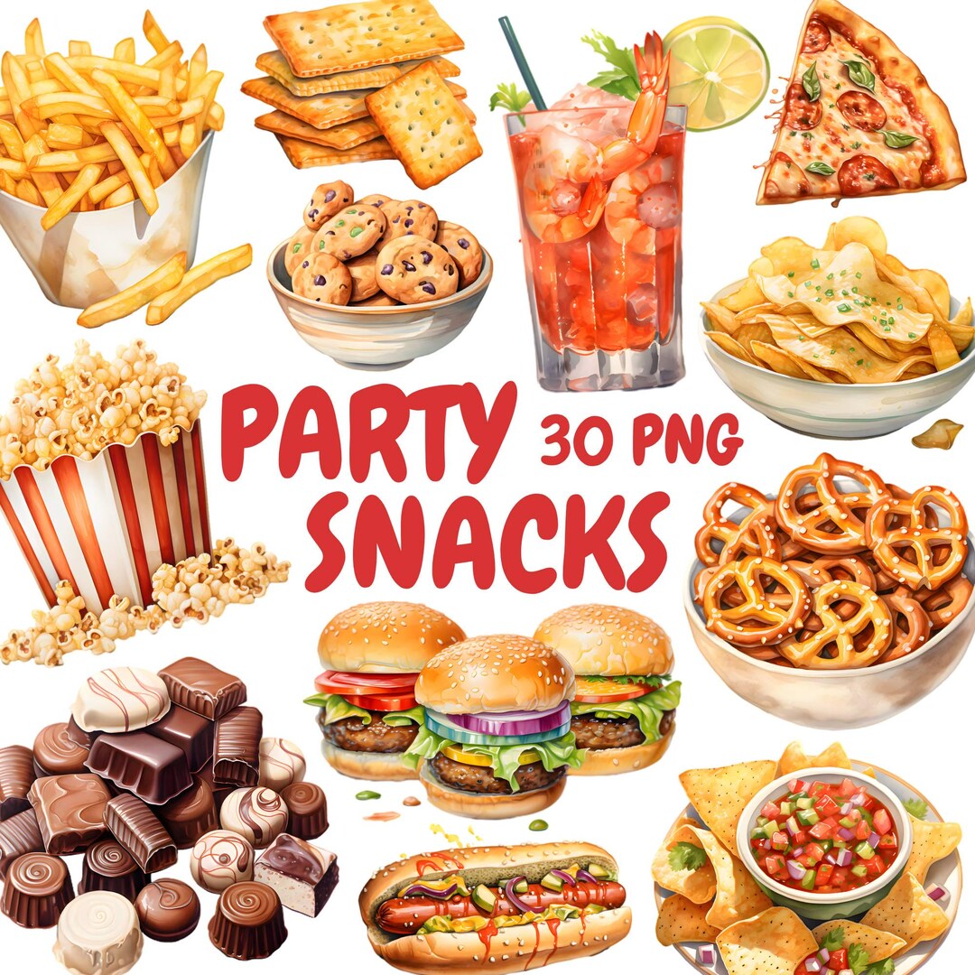 Watercolor Party Snacks Clipart Bundle, Sweet Treats Clipart, Popcorn ...