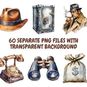 Watercolor Detective Clipart Bundle, Secret Agent Clipart, Spy ...