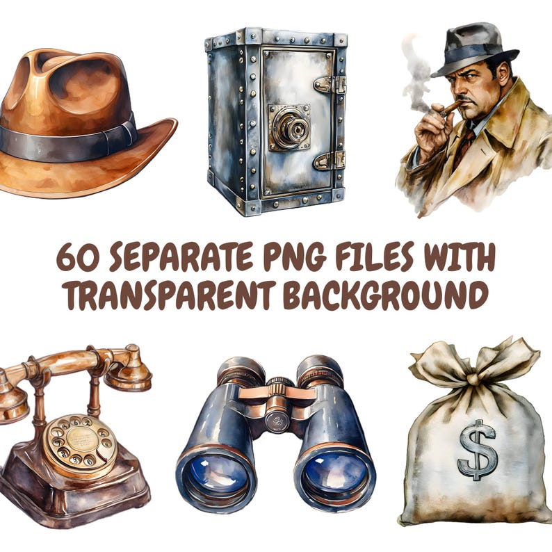 Watercolor Detective Clipart Bundle, Secret Agent Clipart, Spy ...