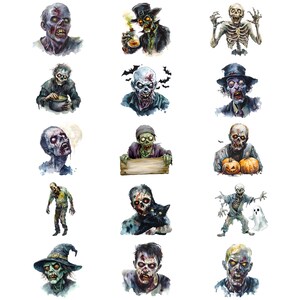Watercolor Zombie Clipart Bundle, Halloween Zombie Clipart, Zombie ...