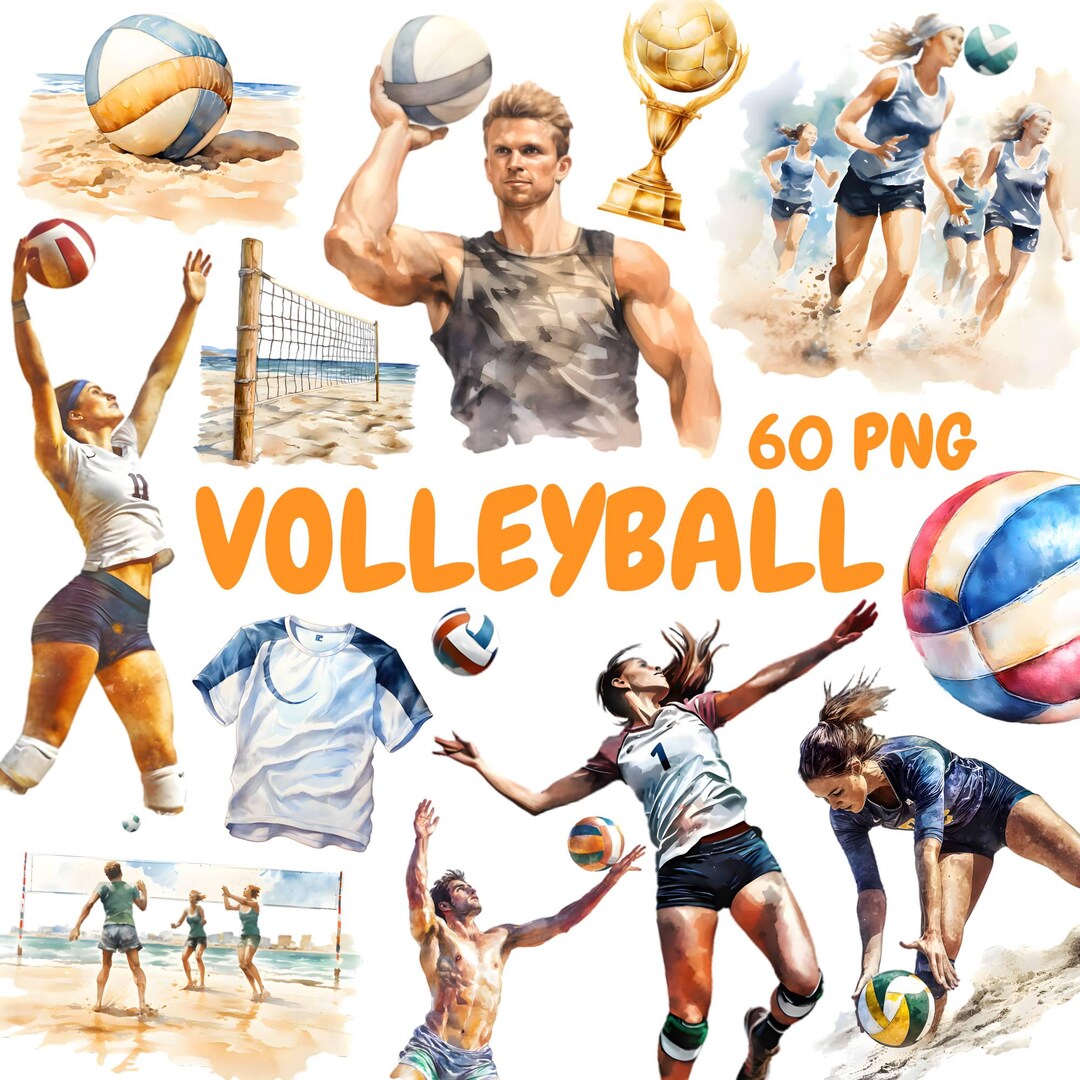 Watercolor Volleyball Clipart Bundle, Beach Volleyball Clipart ...