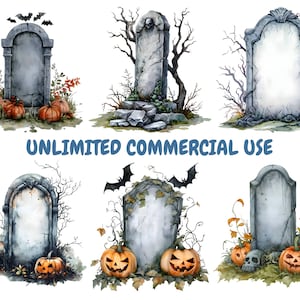 Watercolor Tombstone Clipart Bundle, Spooky Gravestones Clipart ...