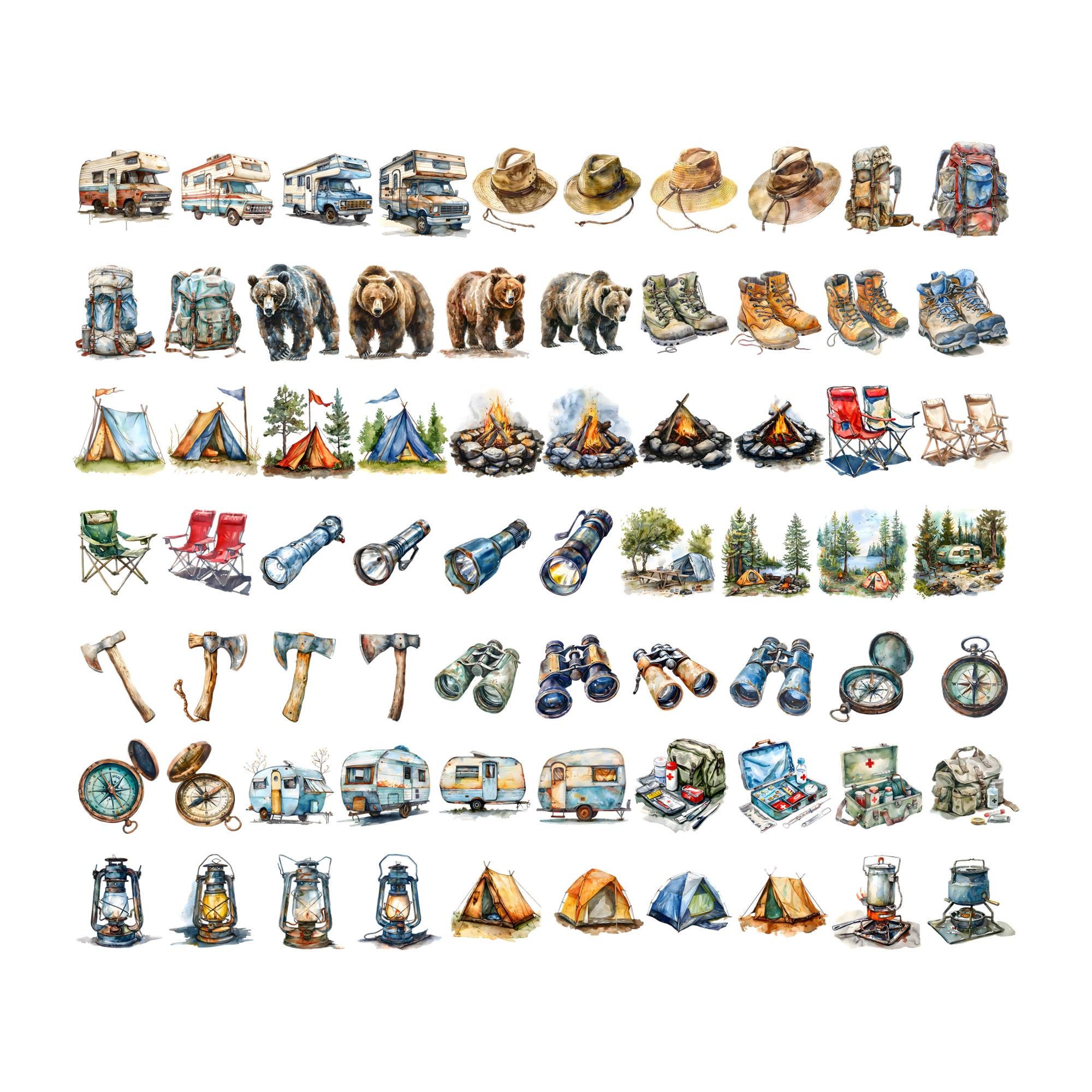 Watercolor Camping Clipart Bundle, Forest Adventure Clipart, Campsite ...