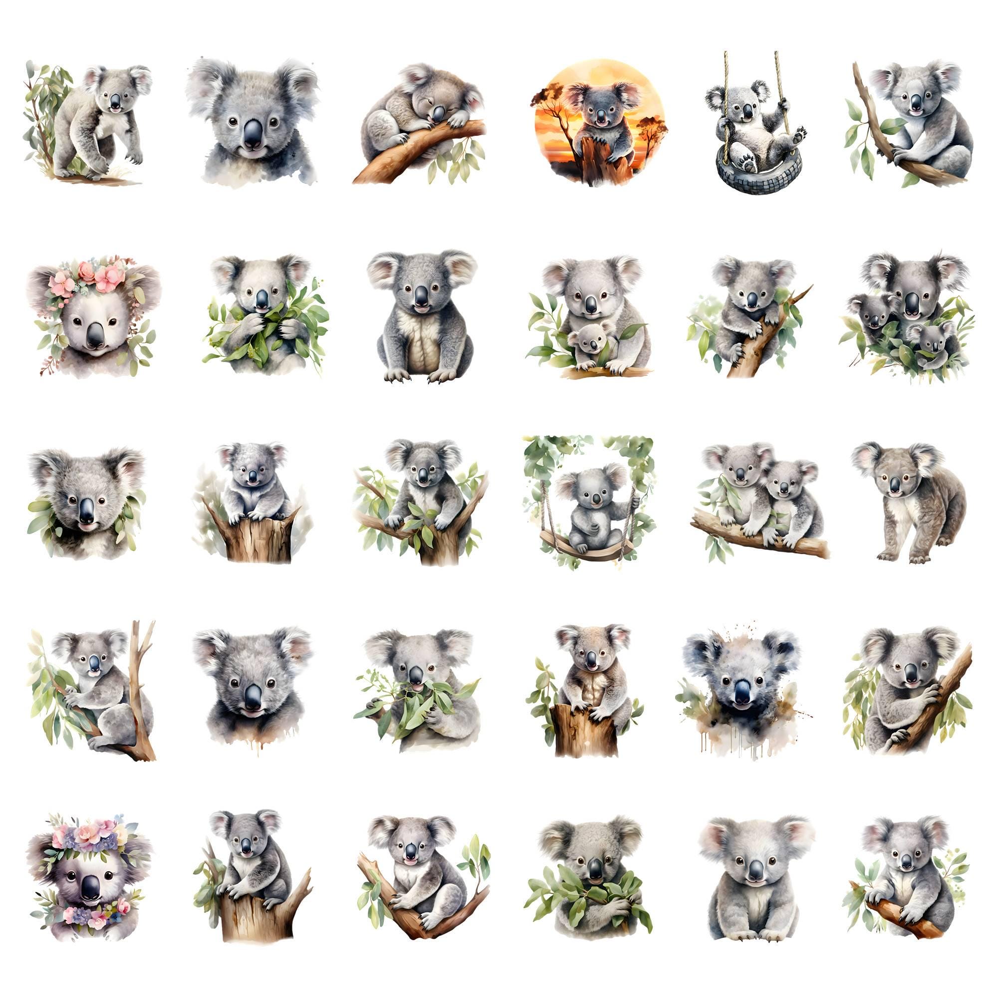 Watercolor Koala Clipart Bundle, Cute Koala Clipart, Koala ...