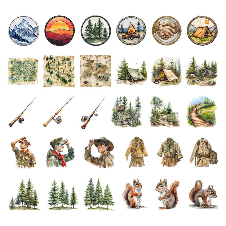 Watercolor Scouting Clipart Bundle, Boy Scout Clipart, Camping ...