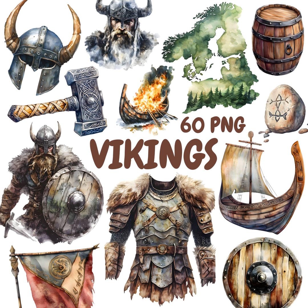 Watercolor Vikings Clipart Bundle, Nordic Viking Clipart, Knight ...