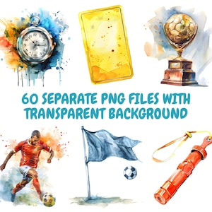 Watercolor Football Clipart Bundle, Soccer Match Clipart, Football ...