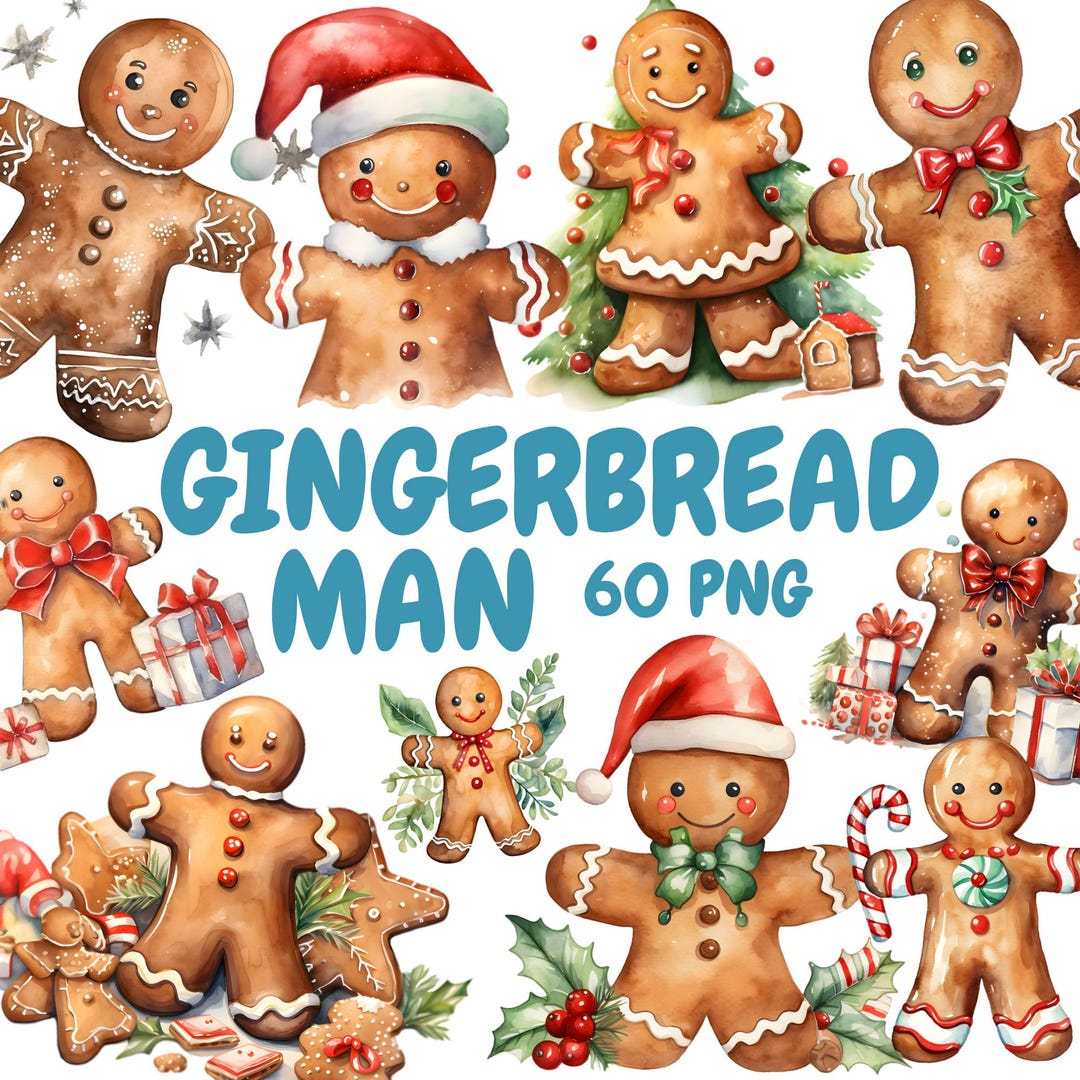 Watercolor Gingerbread Man Clipart Bundle, Christmas Cookies Clipart ...