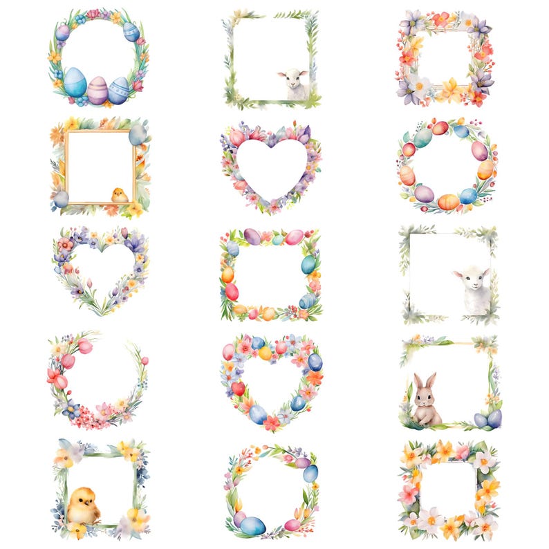 Watercolor Easter Frames Clipart Bundle, Floral Easter Wreath PNG ...