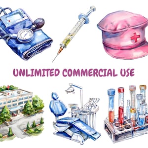 Watercolor Medical Clipart Bundle, Hospital Medicine Clipart ...