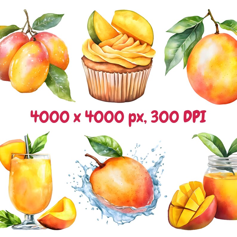 Watercolor Mango Clipart Bundle, Mango Fruit Clipart, Citrus ...