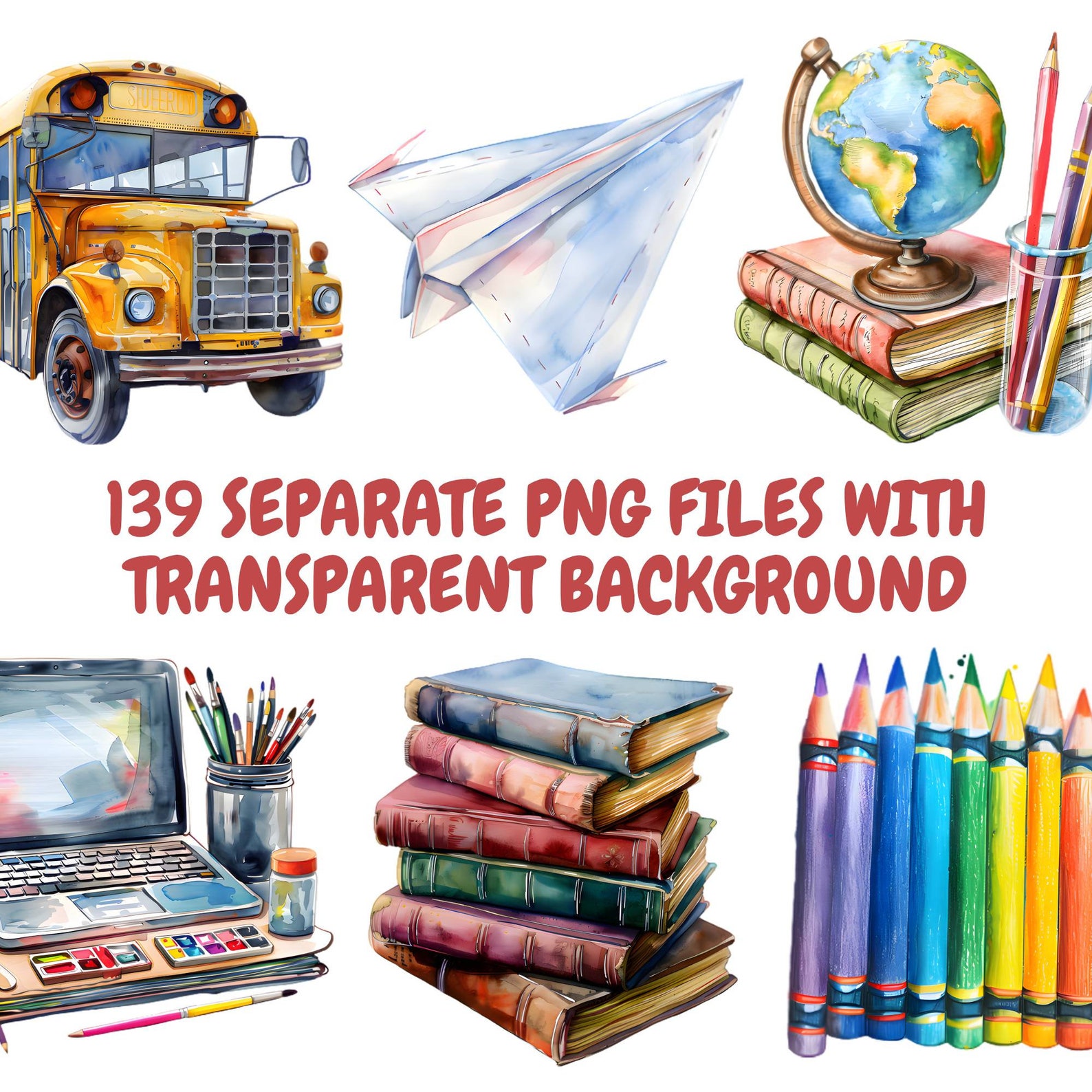 Watercolor School Supplies Clipart Bundle, School Supply Clipart ...