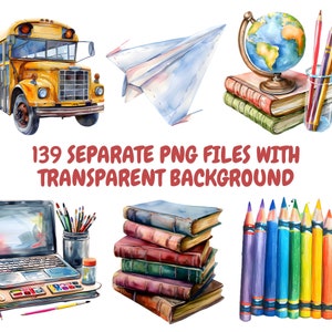 Watercolor School Supplies Clipart Bundle, School Supply Clipart ...