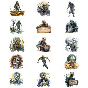 Watercolor Zombie Clipart Bundle, Halloween Zombie Clipart, Zombie ...