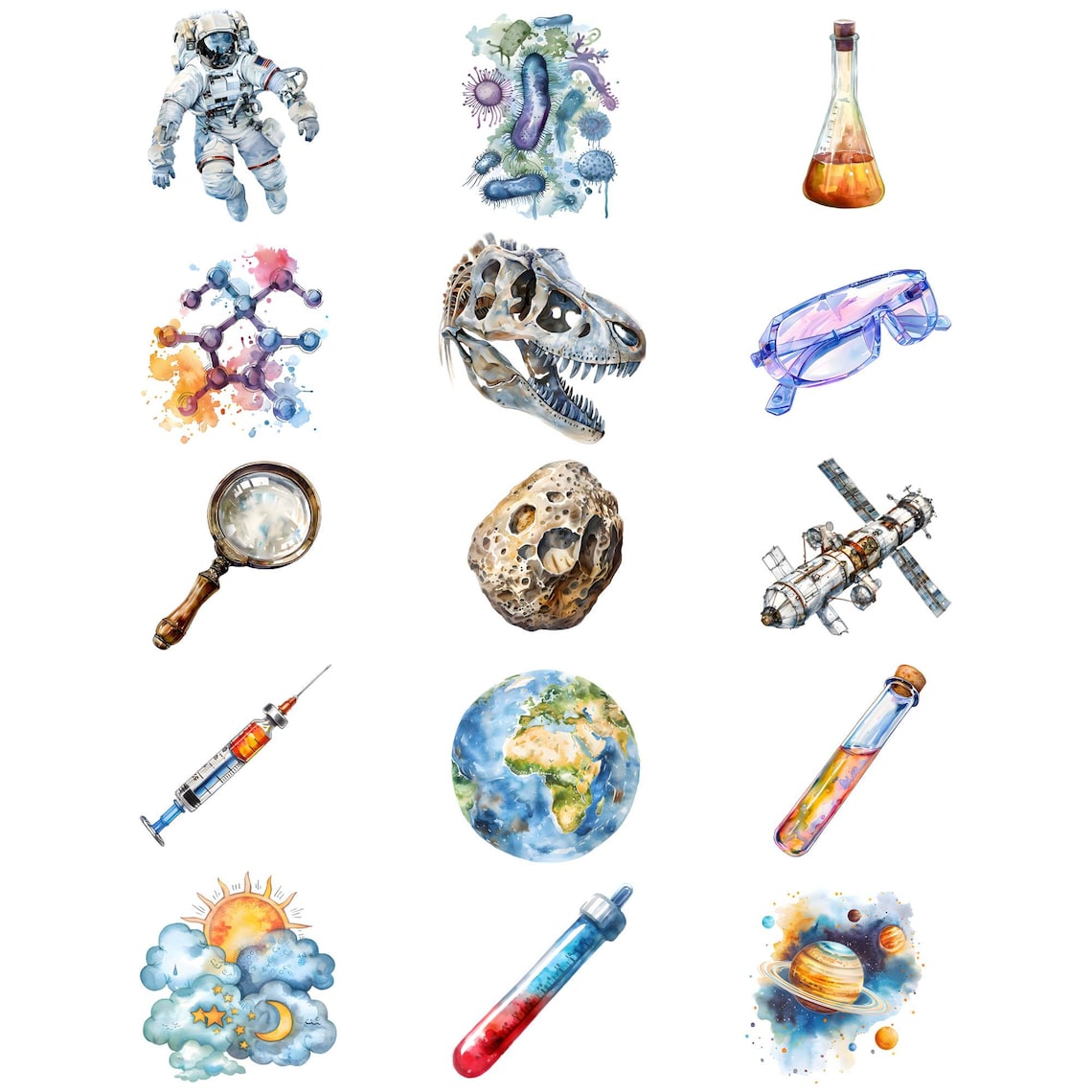 Watercolor Science Clipart Bundle, Chemistry Lab Clipart, Laboratory ...