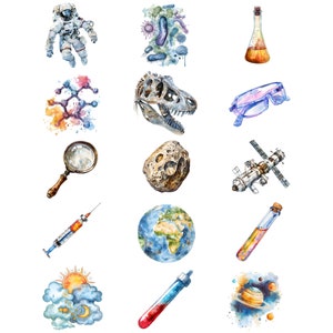 Watercolor Science Clipart Bundle, Chemistry Lab Clipart, Laboratory ...