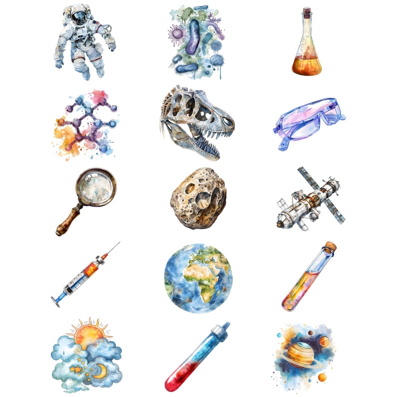 Watercolor Science Clipart Bundle, Chemistry Lab Clipart, Laboratory ...