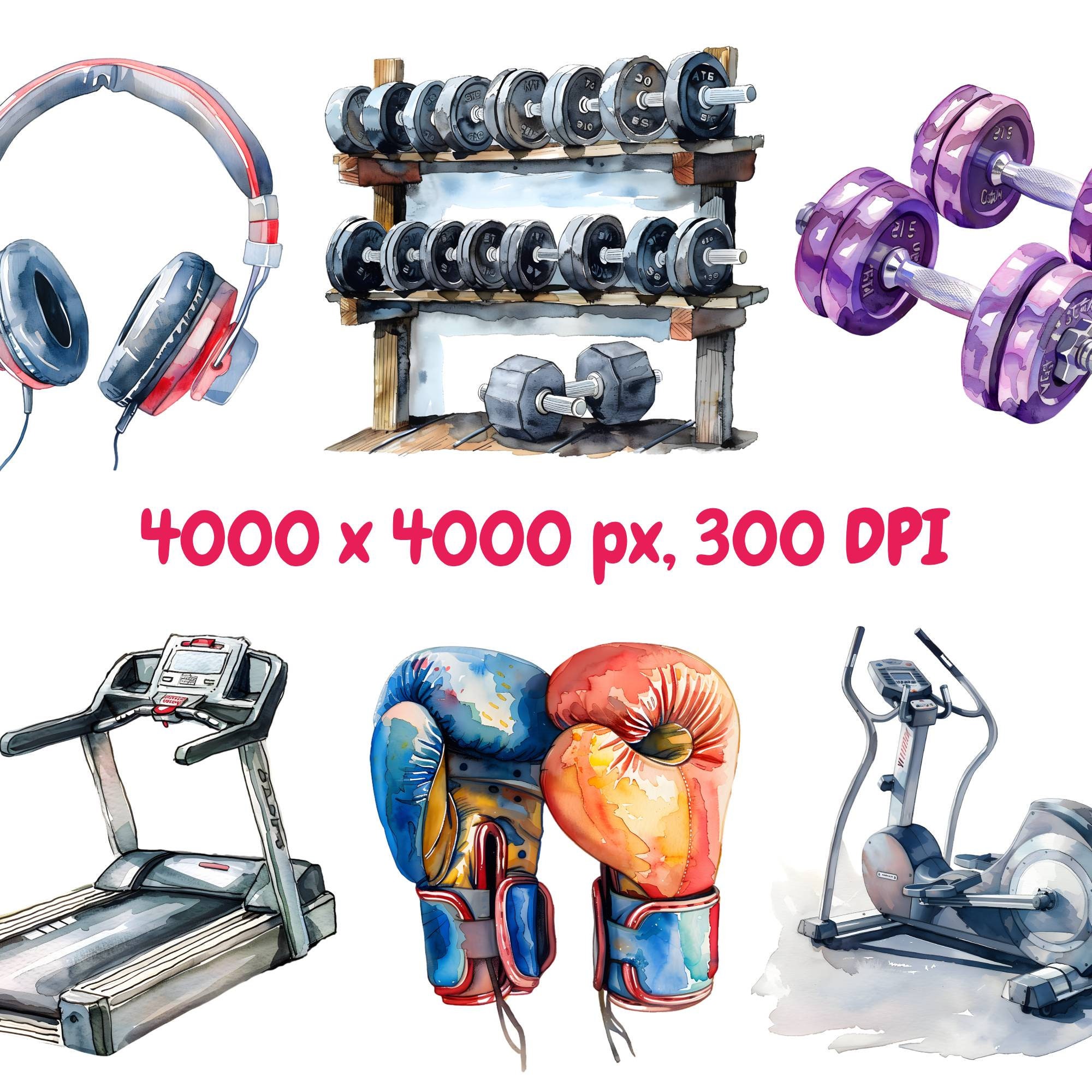 Watercolor Gym Equipment Clipart Bundle, Fitness Equipment Clipart ...