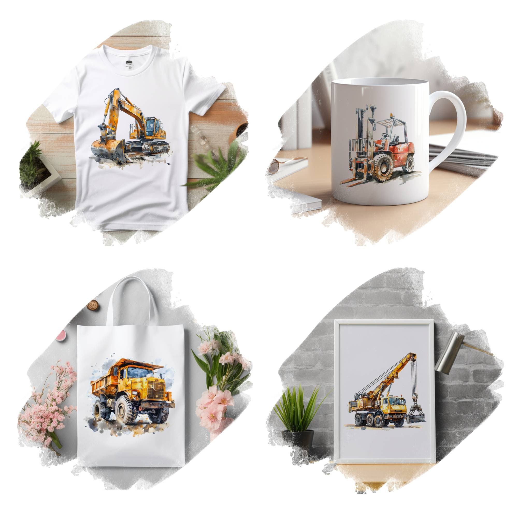 Watercolor Construction Vehicles Clipart Bundle, Dump Truck Clipart ...