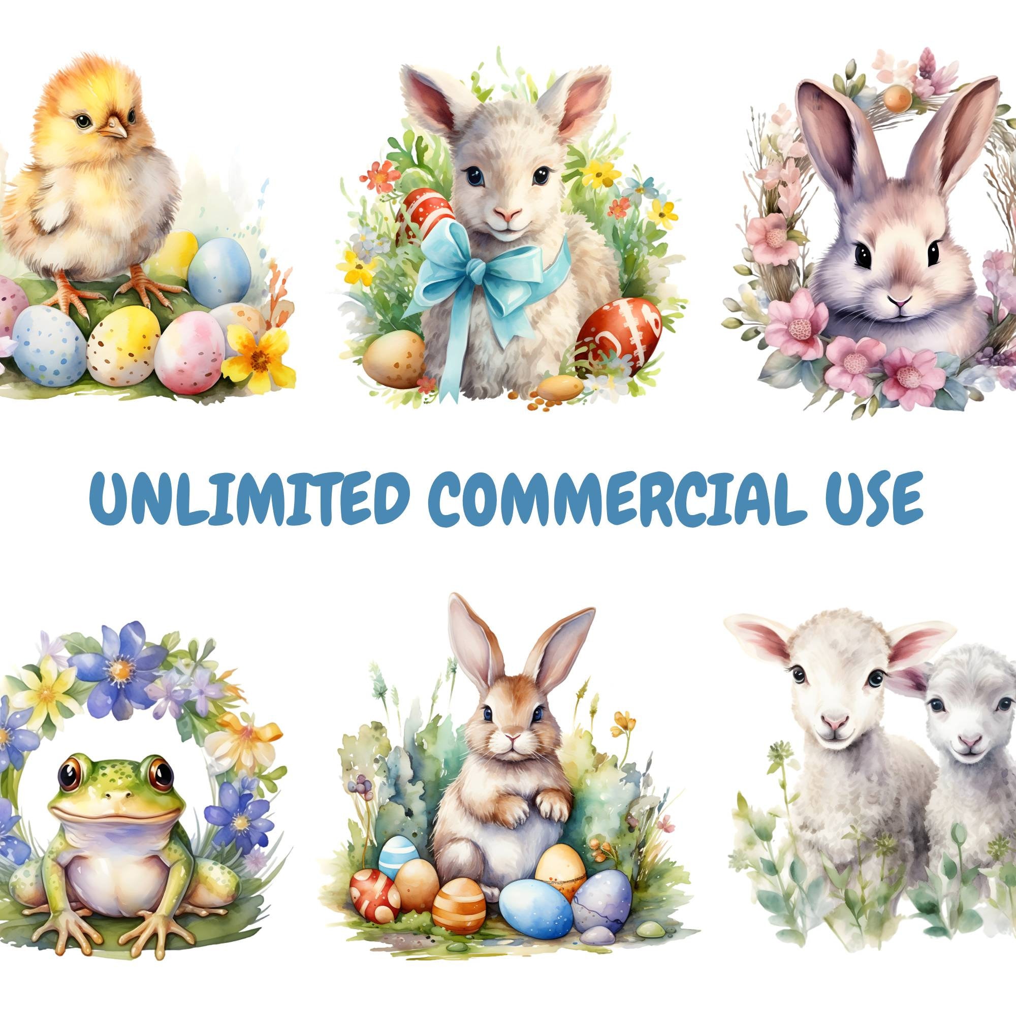 Watercolor Easter Animals Clipart Bundle, Cute Easter Animals PNG ...