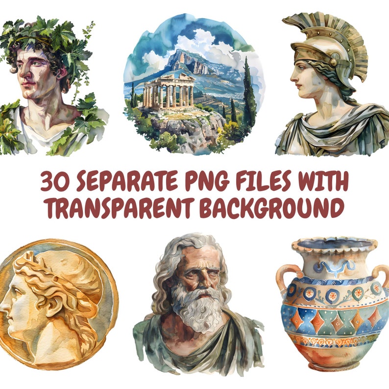 Watercolor Ancient Greece Clipart Bundle, Greek Mythology Clipart ...