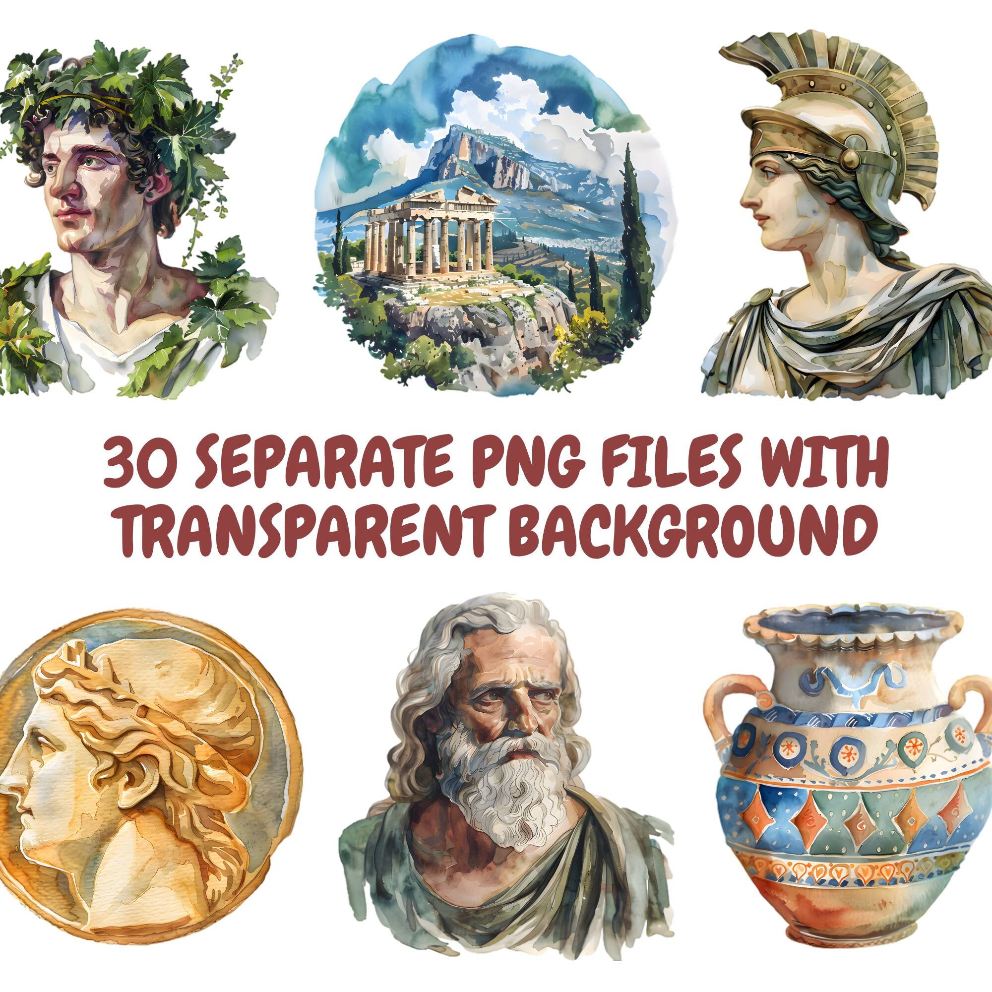 Watercolor Ancient Greece Clipart Bundle, Greek Mythology Clipart ...