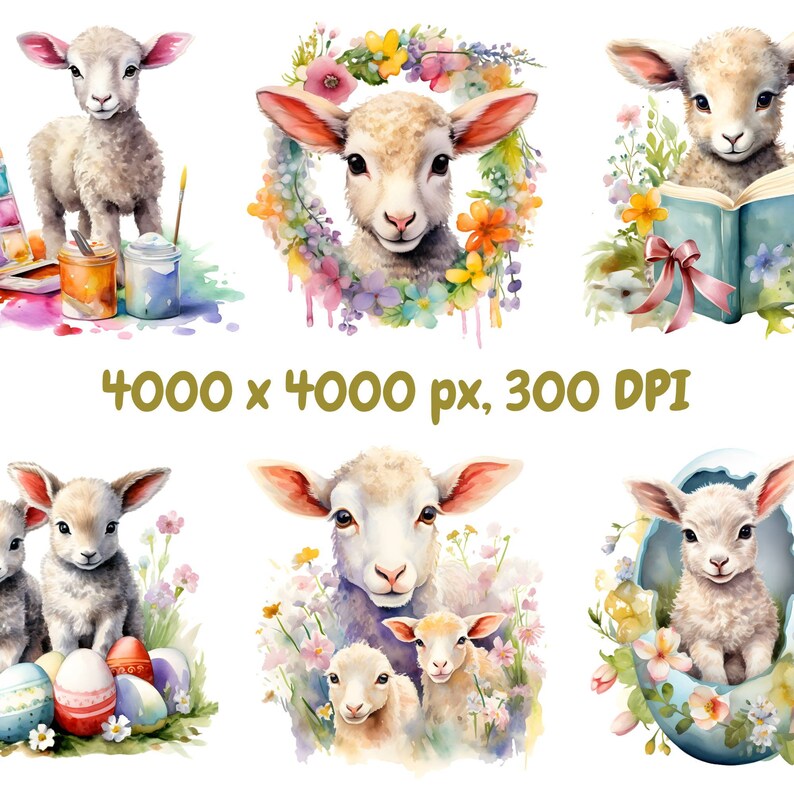 Watercolor Easter Lambs Clipart Bundle, Cute Baby Lamb PNG, Happy ...
