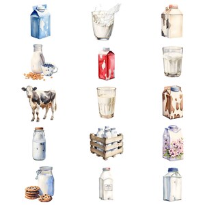 Watercolor Milk Clipart Bundle, Dairy Products Clipart, Milk ...