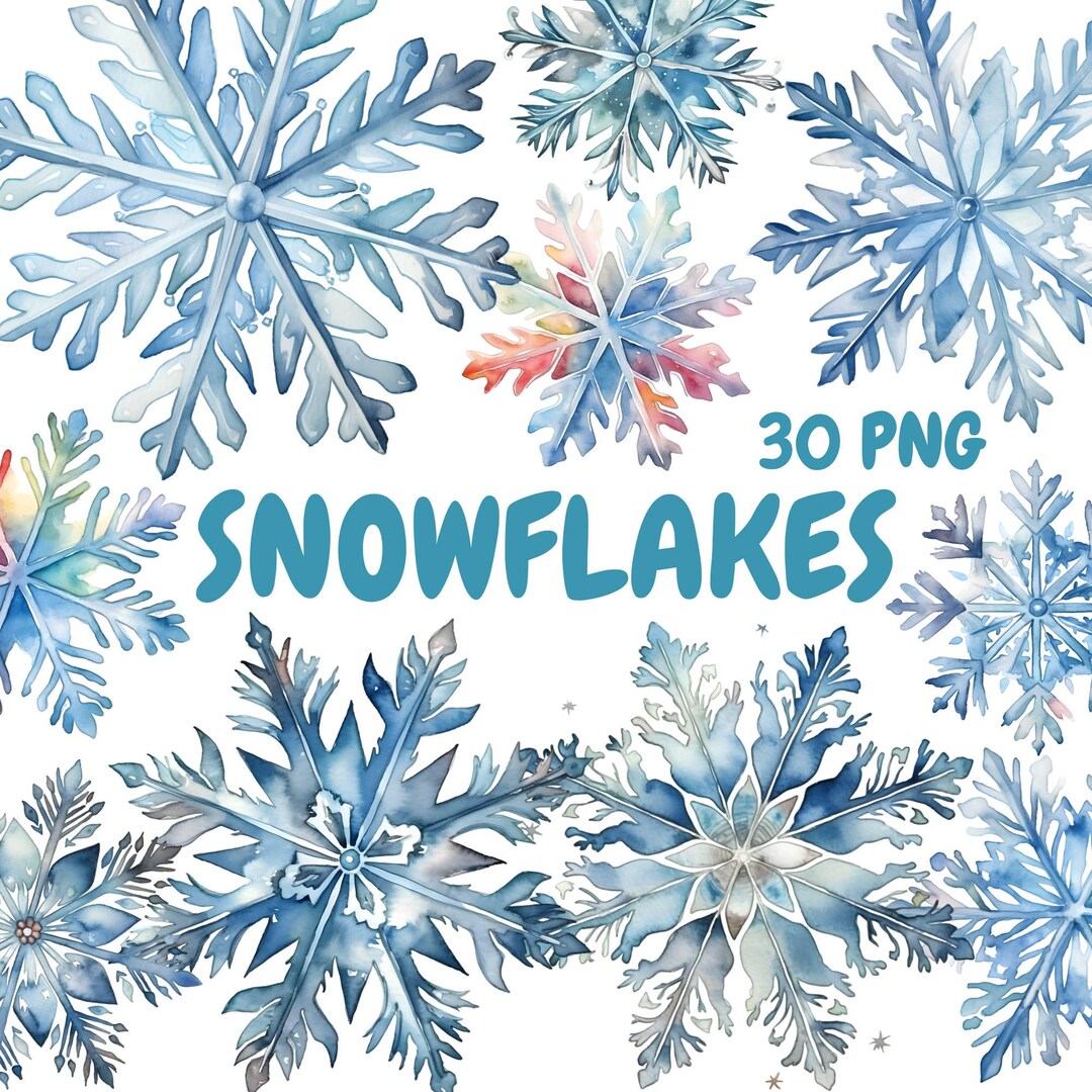 Watercolor Snowflakes Clipart Bundle, Blue Snowflake Clipart, Winter ...