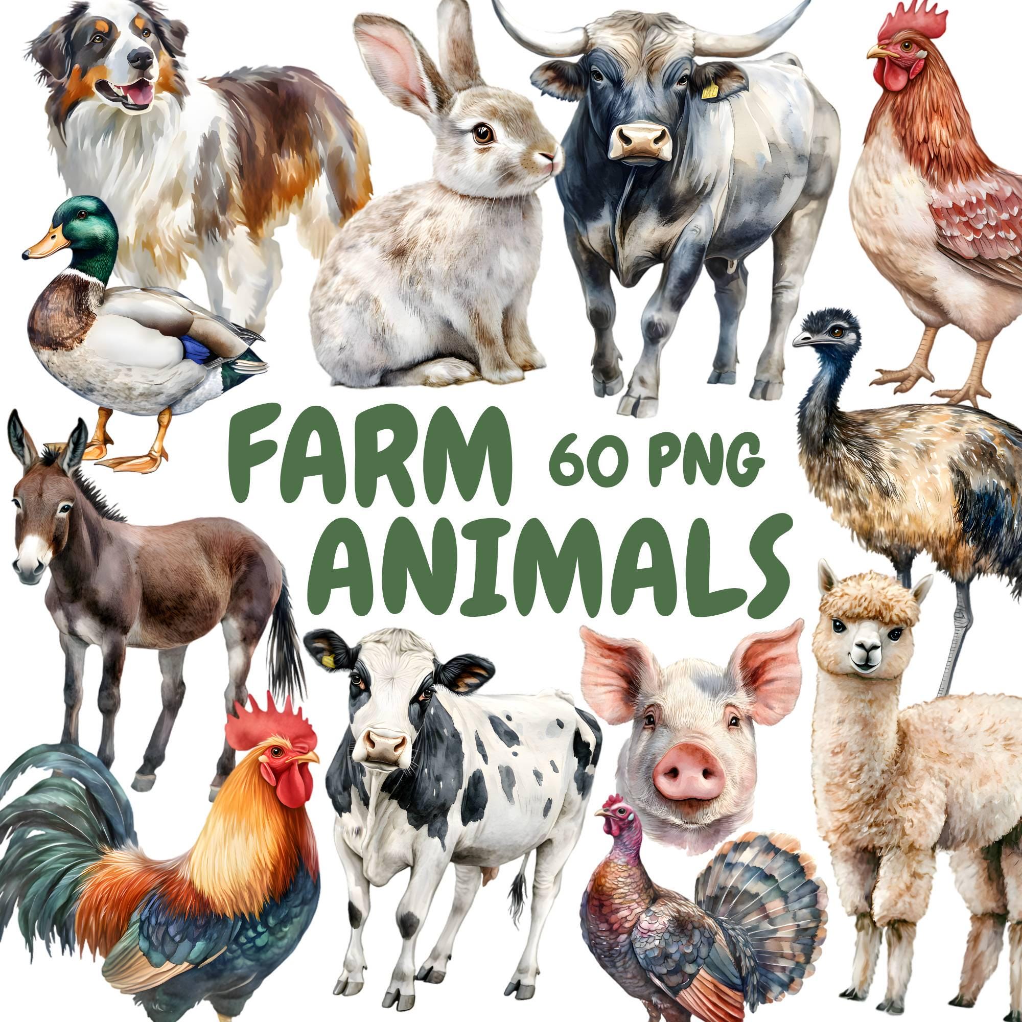 Watercolor Farm Animals Clipart Bundle, Cute Farm Clipart, Sheep ...