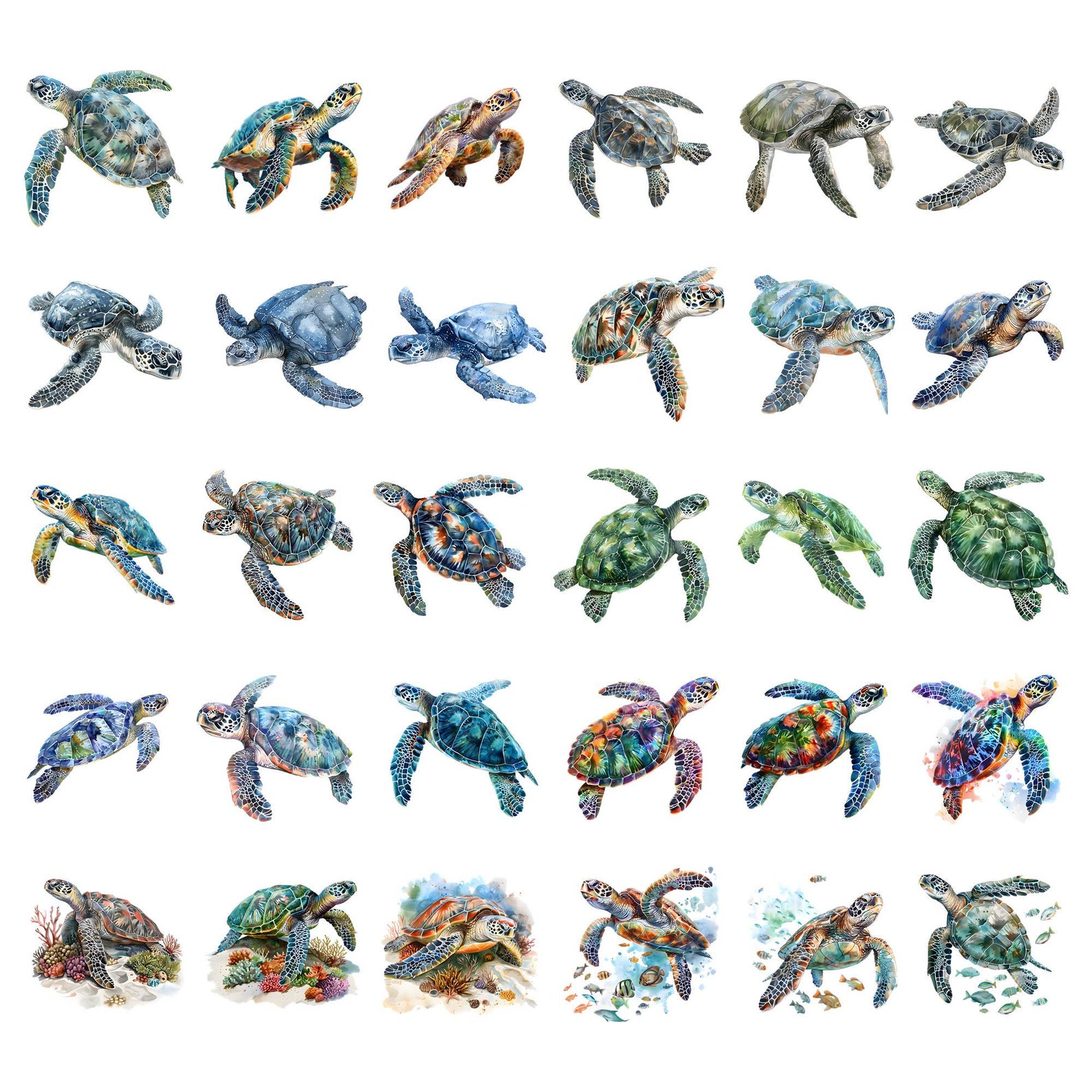 Watercolor Sea Turtles Clipart Bundle, Ocean Animals Clipart, Turtle ...