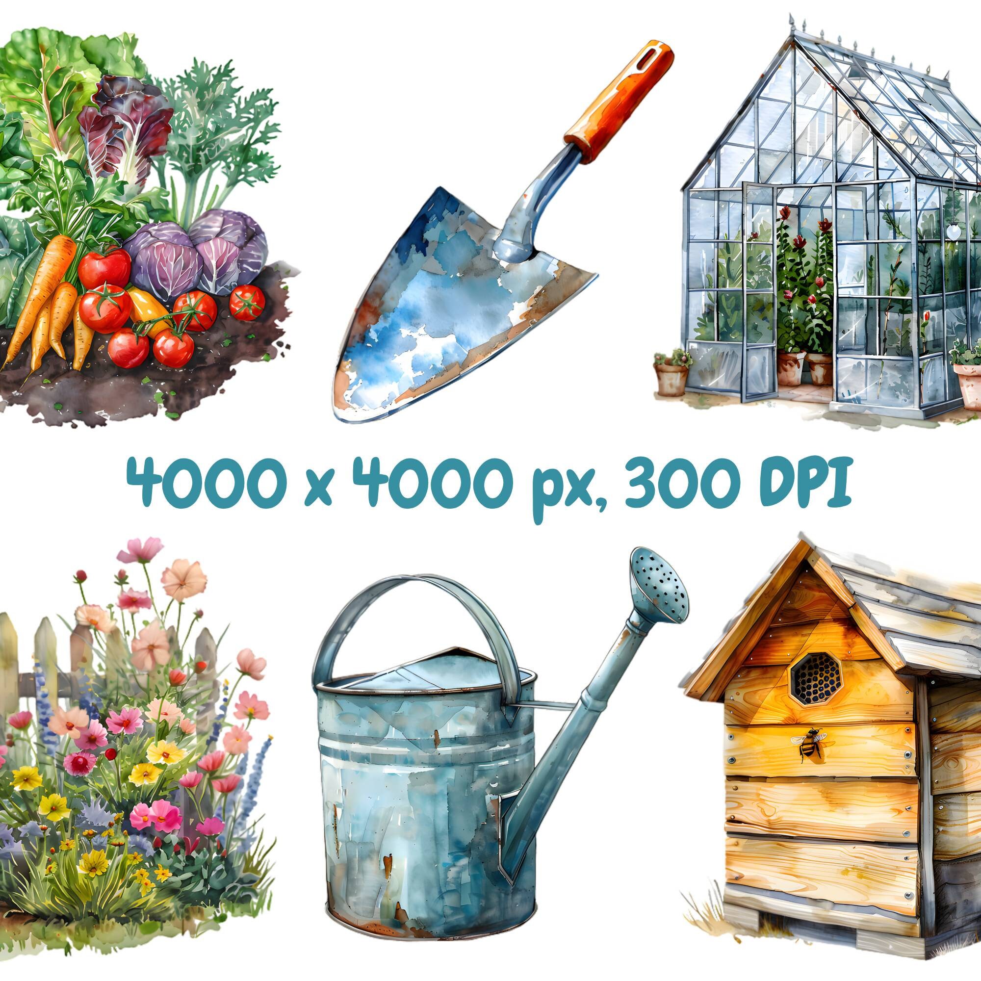 Watercolor Gardening Clipart Bundle, Gardening Tools Clipart, Garden ...