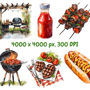 Watercolor Barbecue Clipart Bundle, Grill Party Clipart, Backyard ...
