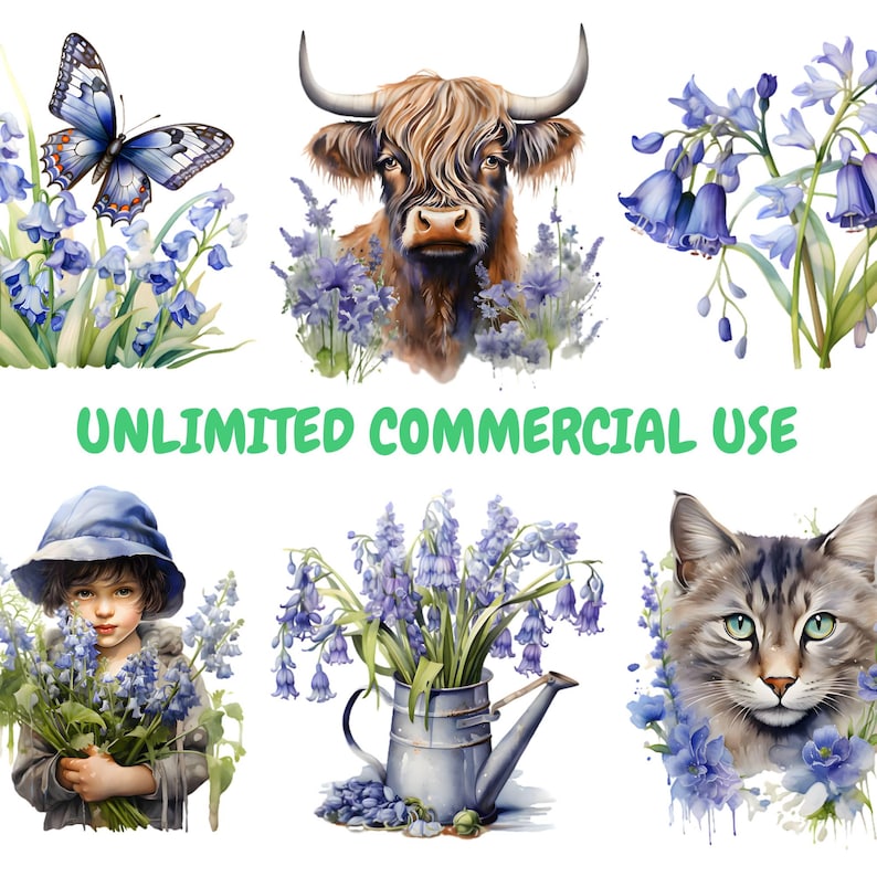 Watercolor Bluebells Clipart Bundle, Spring Flower Clipart, Bluebell ...