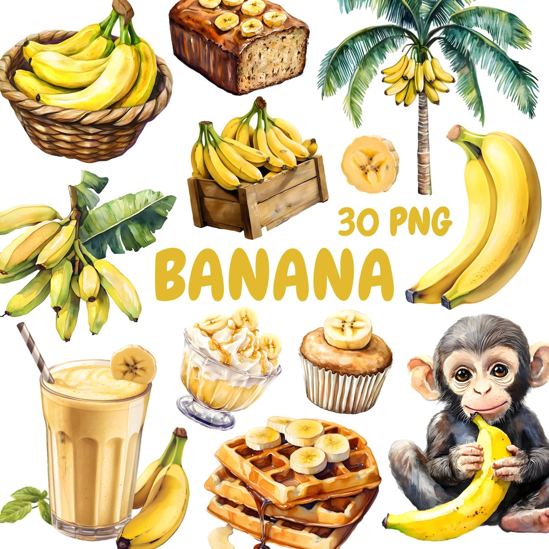 Watercolor Banana Clipart Bundle, Tropical Fruit Clipart, Banana ...