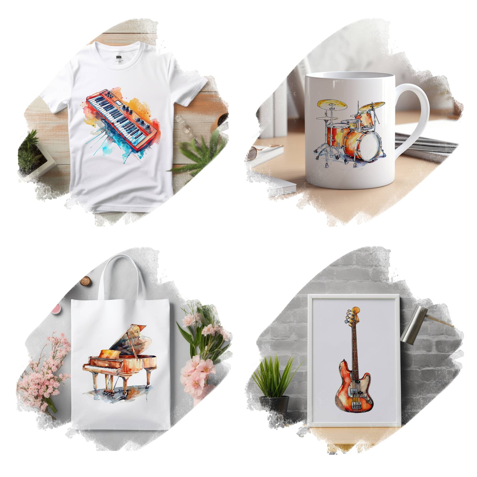 Watercolor Musical Instruments Clipart Bundle, Band Instruments Clipart ...