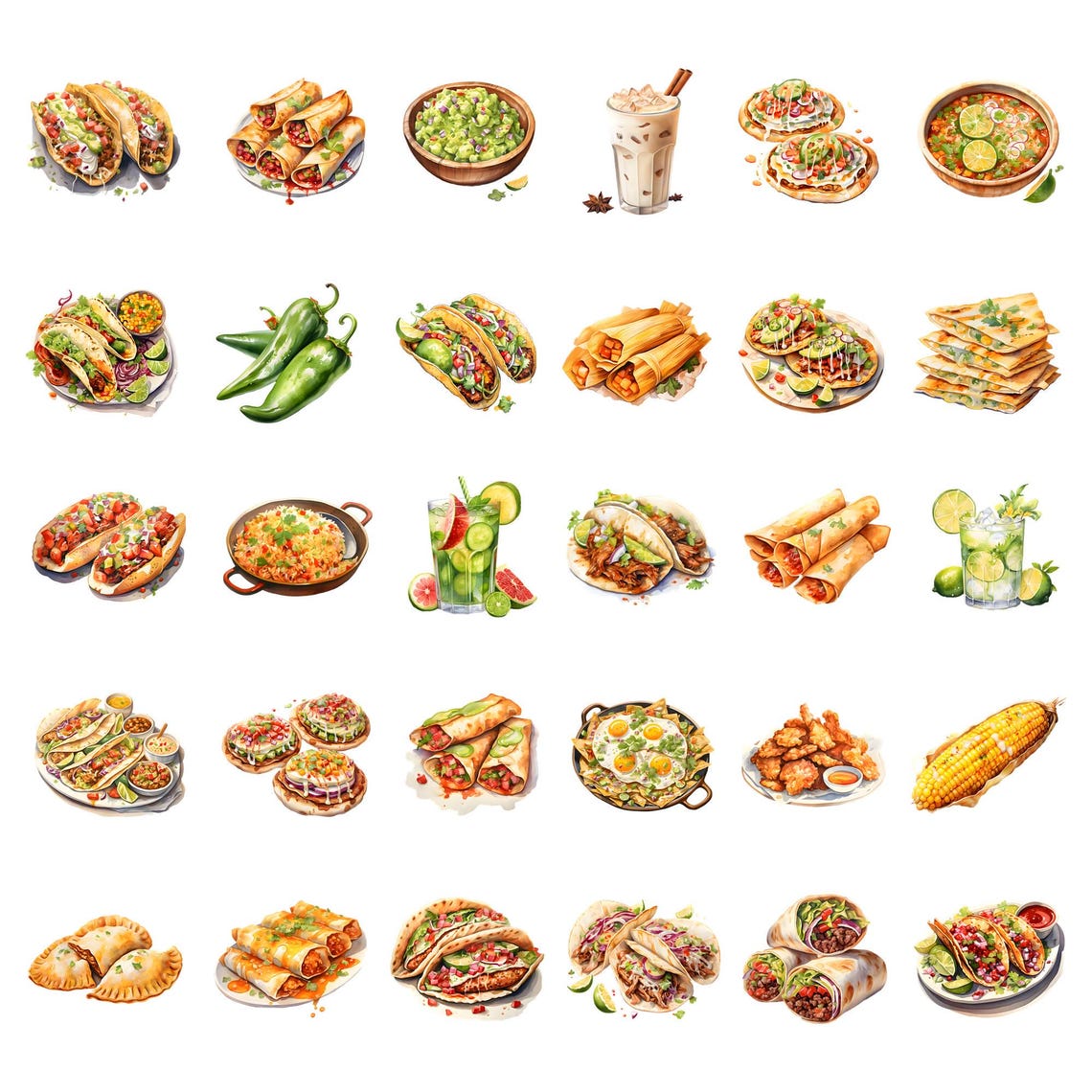 Watercolor Mexican Food Clipart Bundle, Mexican Dishes Clipart, Taco ...