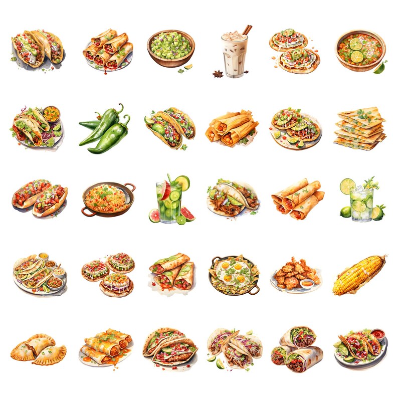 Watercolor Mexican Food Clipart Bundle, Mexican Dishes Clipart, Taco ...