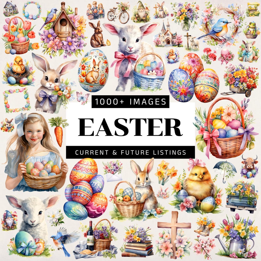 Watercolor Easter Clipart Mega Bundle, Easter Bunny PNG, Spring Flower ...