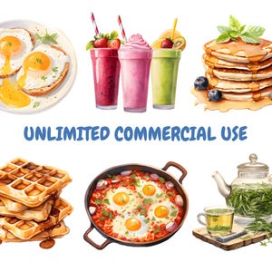 Watercolor Breakfast Clipart Bundle, Morning Meal Clipart, Food ...