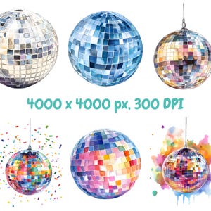 Watercolor Disco Balls Clipart Bundle, Party Lights Clipart, Dance ...