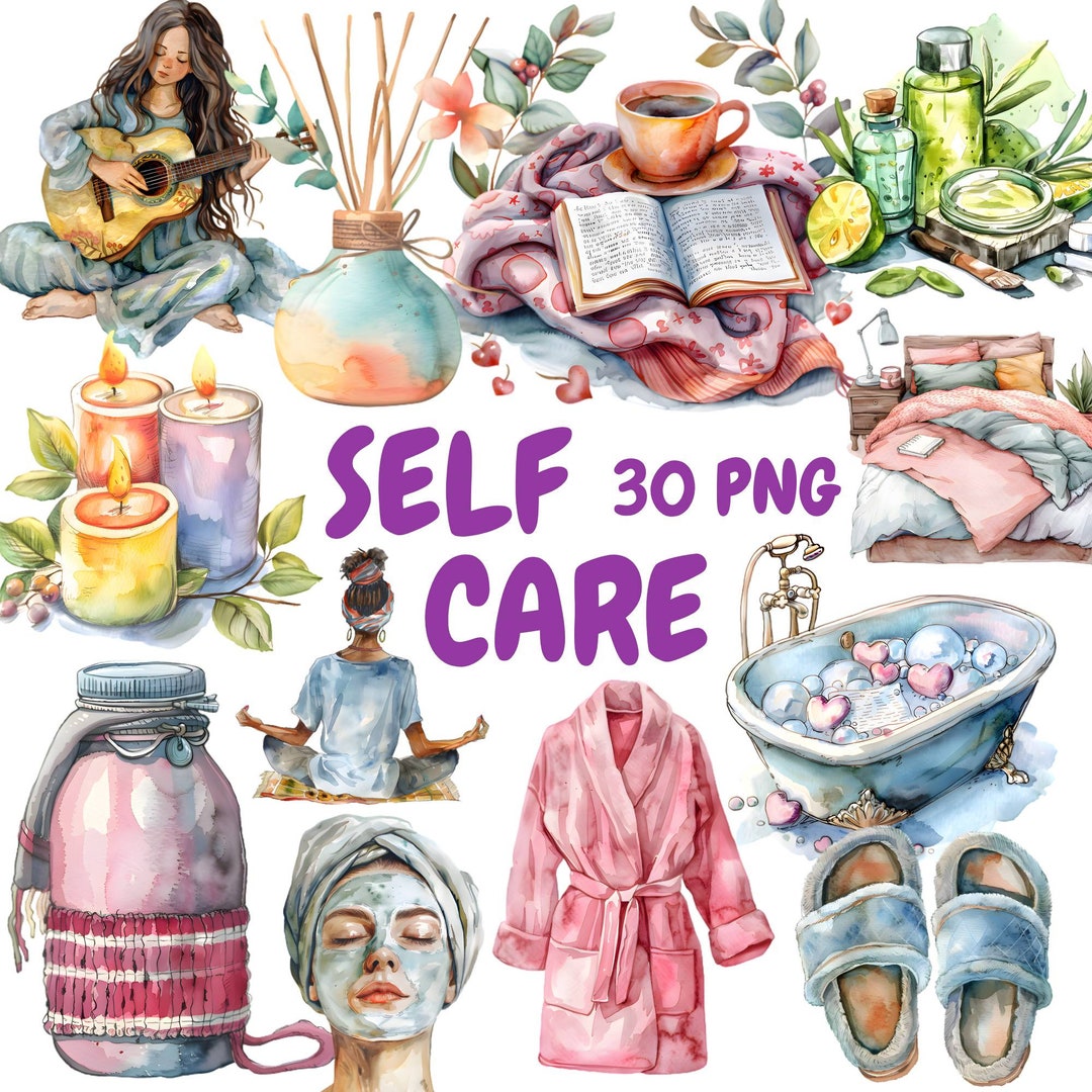 Watercolor Self Care Clipart Bundle, Mental Health Clipart, Affirmation ...