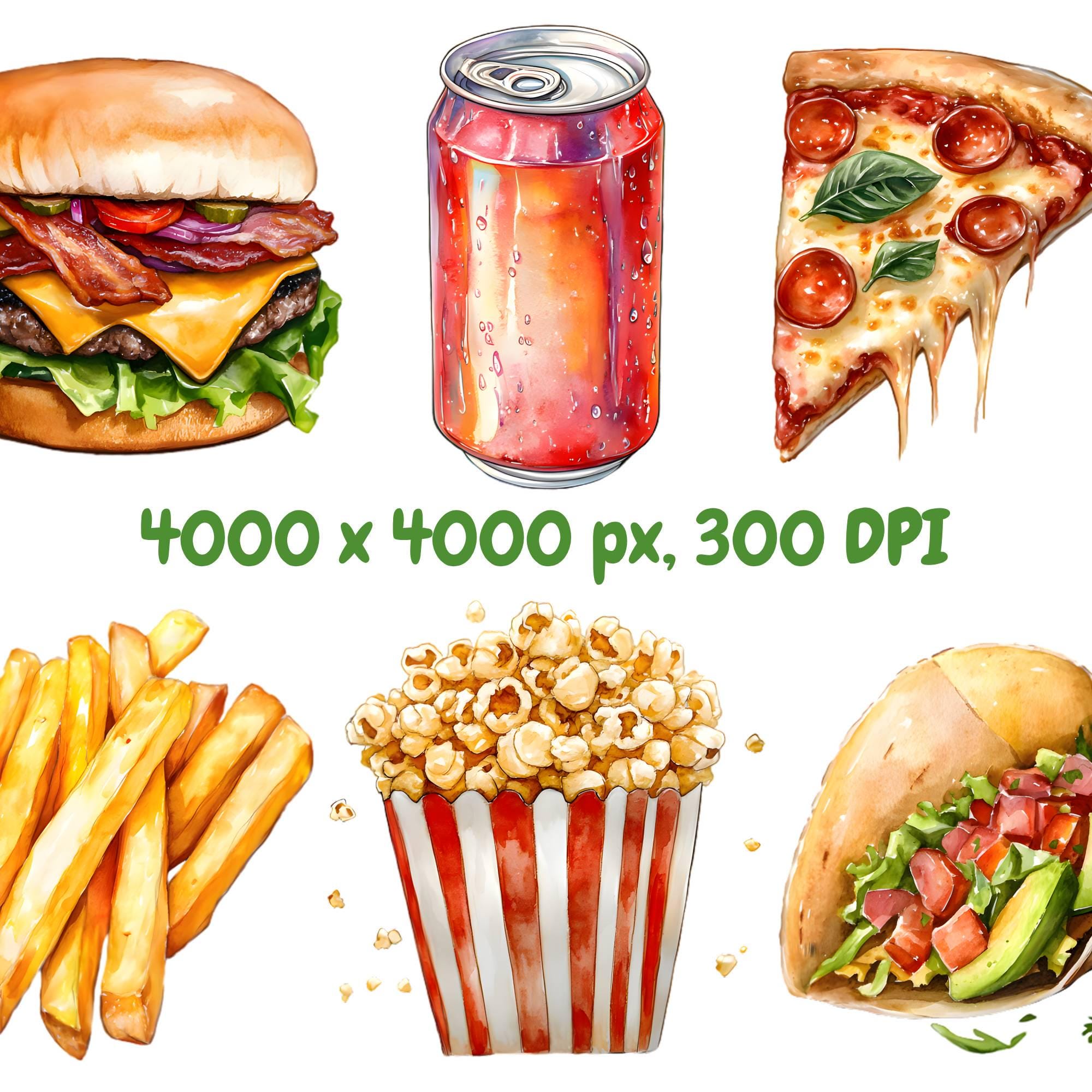 Watercolor Fast Food Clipart Bundle, Junk Food Clipart, Pizza ...