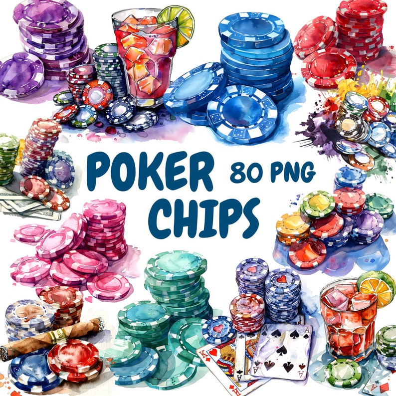 Watercolor Poker Chips Clipart Bundle, Casino Chips Clipart, Gambling ...