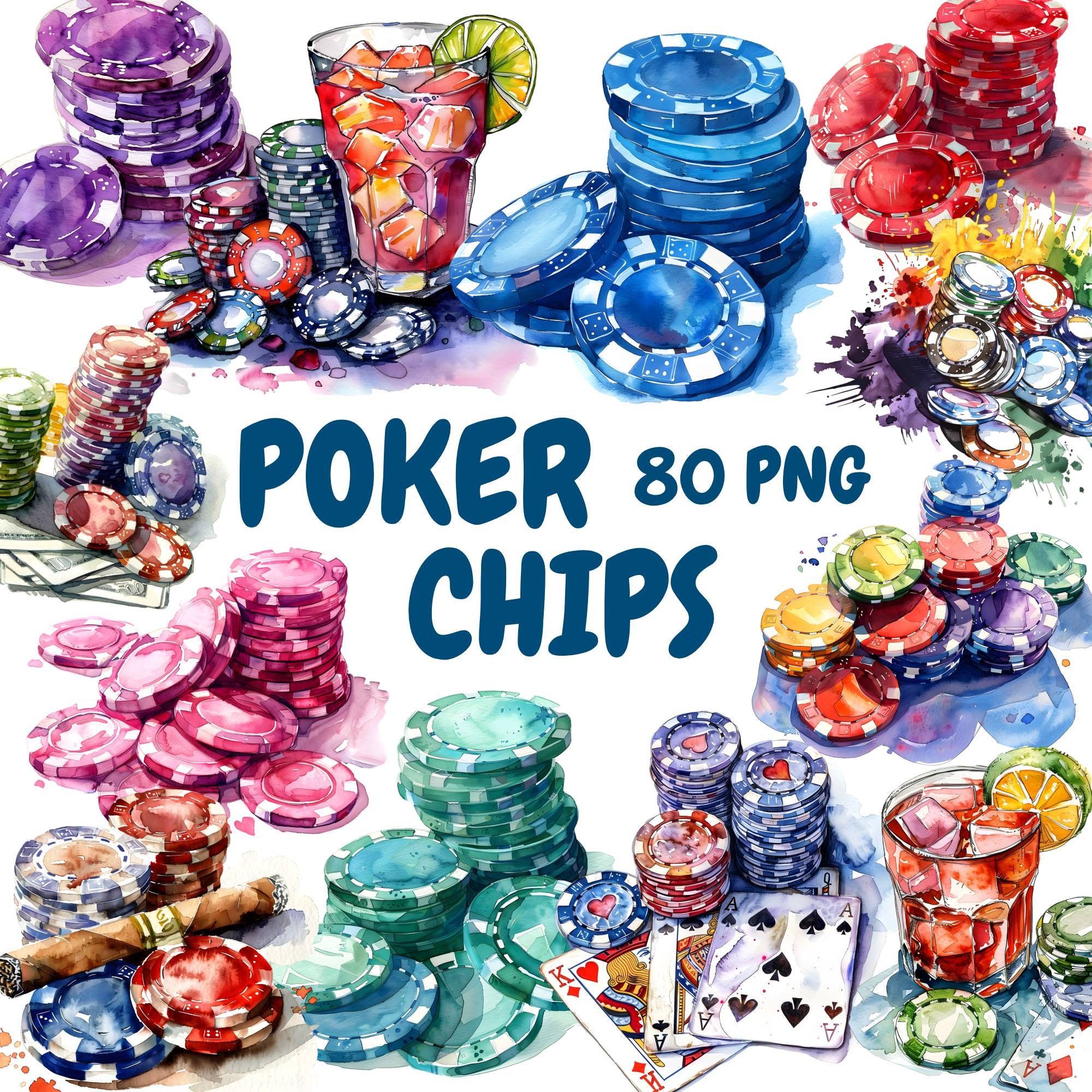 Watercolor Poker Chips Clipart Bundle, Casino Chips Clipart, Gambling ...